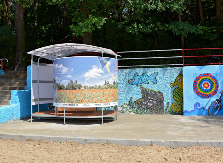 The Cubby - Beach changing room with an adertising space